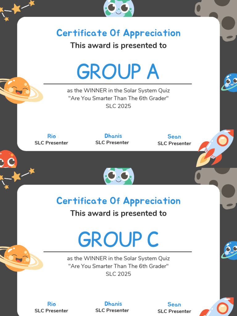 Black Fun Solar System Seminar Course Certificate | PDF