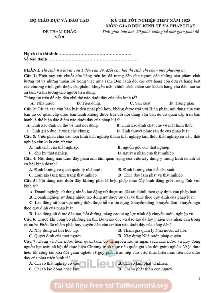 ĐỀ VIP 9 - PHÁT TRIỂN ĐỀ MINH HỌA BGD NĂM 2025 - MÔN GD KT&PT (LH9) .Image - Marked | PDF