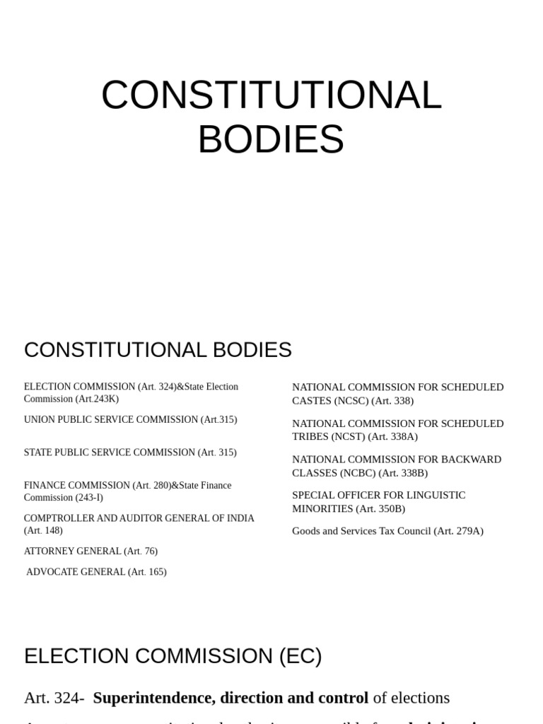 Overview of Constitutional Bodies in India | PDF | Government Of India ...