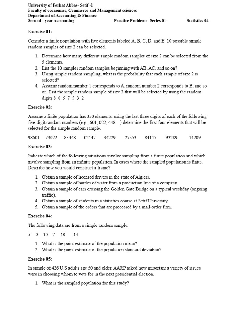السلسلة 01 إحصاء 4 | PDF | Standard Deviation | Standard Error