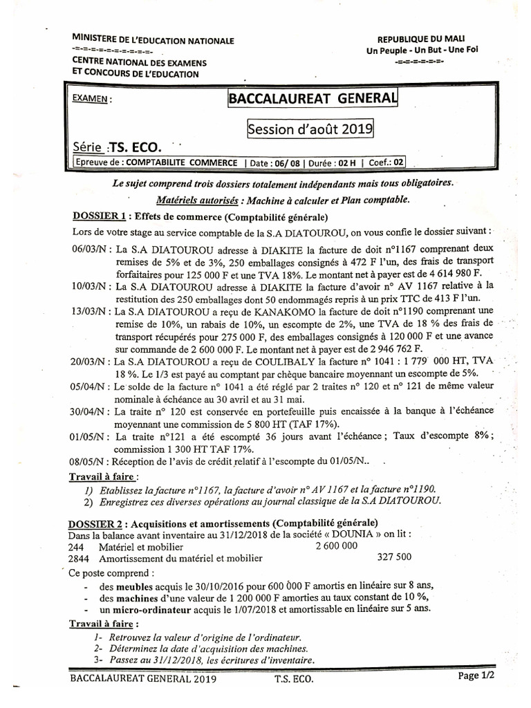 Compta Bac 2019 | PDF