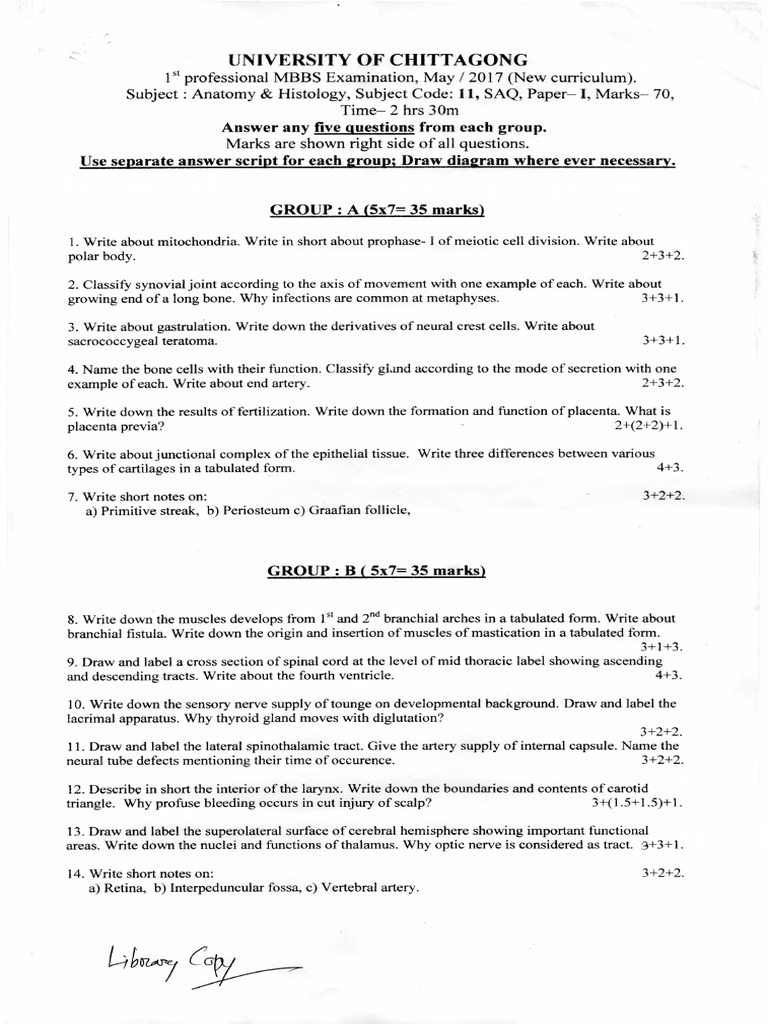 2017 May Anatomy SAQ - MCQ | PDF | Aorta | Lymphatic System
