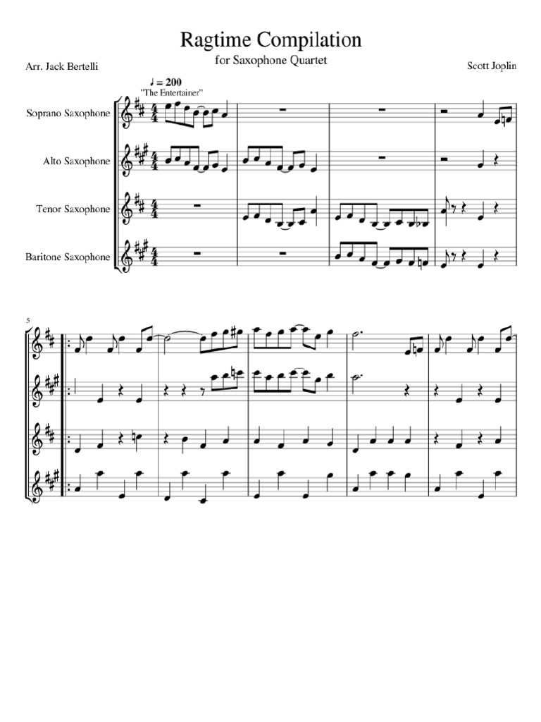 Ragtime Compilation For Saxophone Quartet | PDF