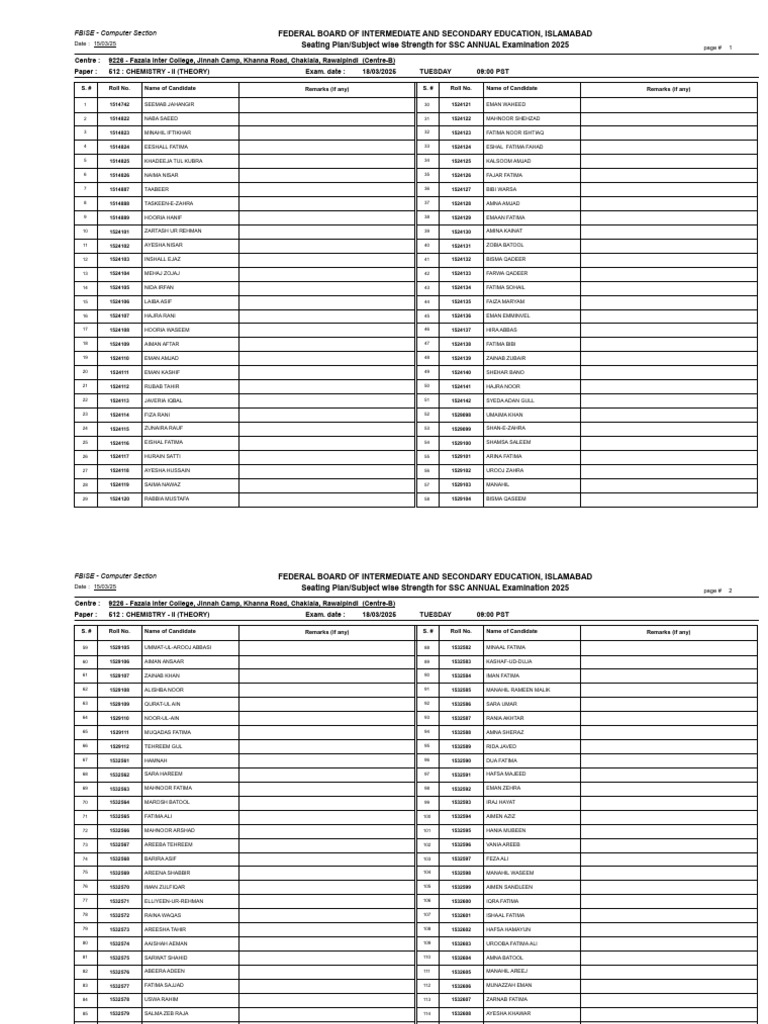 SSC Annual Exam 2025 Seating Plan | PDF | Educational Institutions ...
