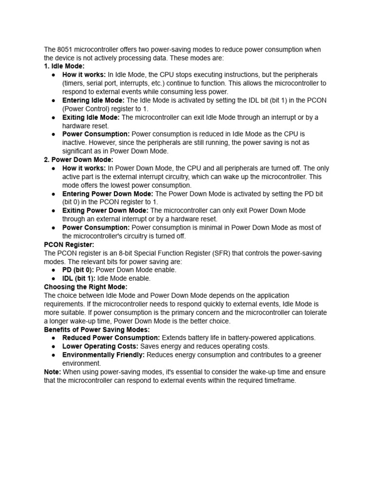 Power Saving Mode Explain 8051 | PDF | Microcontroller | Central Processing Unit