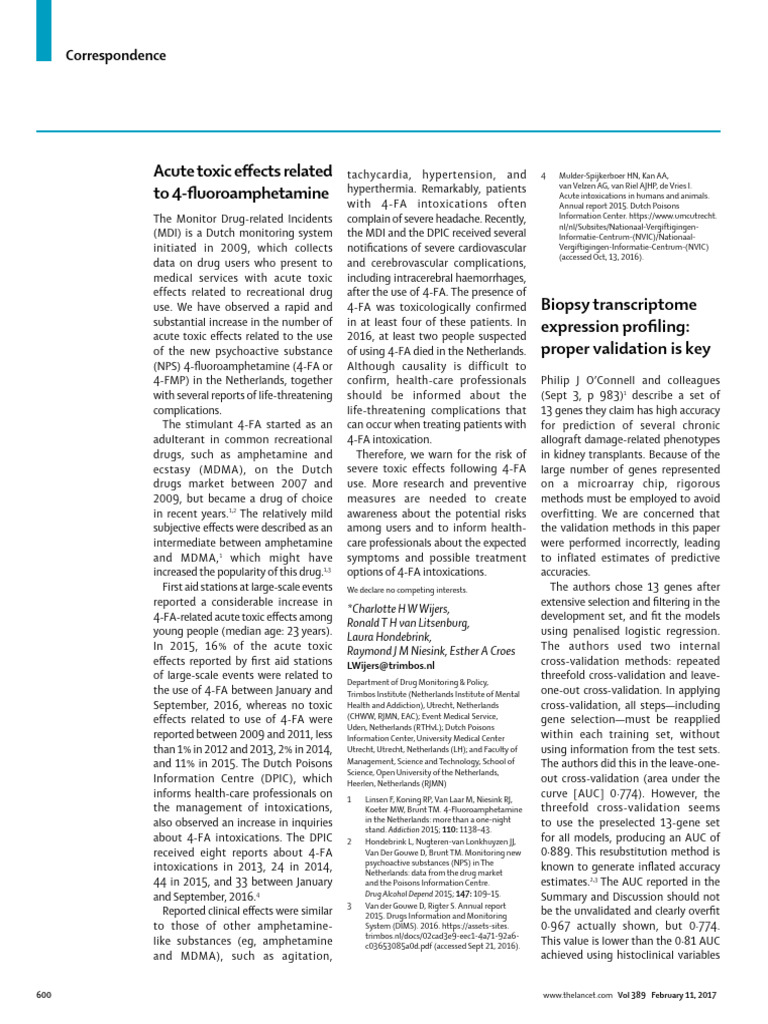 Risks of 4-Fluoroamphetamine Intoxication | PDF | Receiver Operating ...