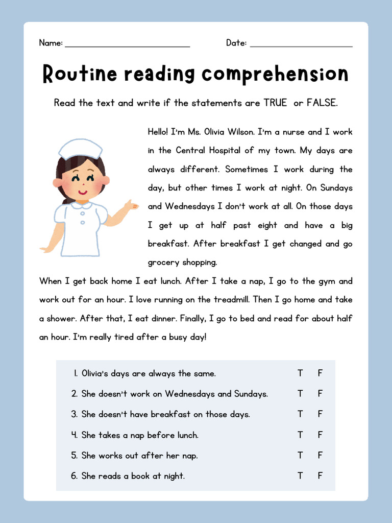 Daily Routine Reading Comprehension Worksheet+ Answers | PDF | Lunch | Meal