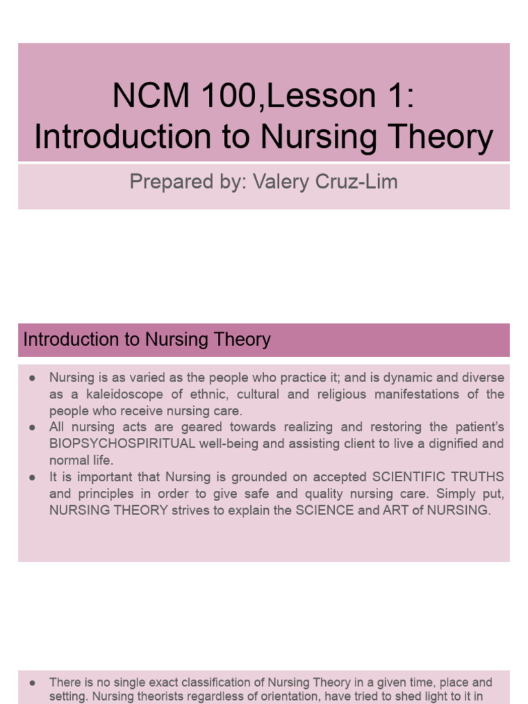 NCM 100 Lesson 1 Introduction To Nursing Theory | PDF | Theory | Nursing