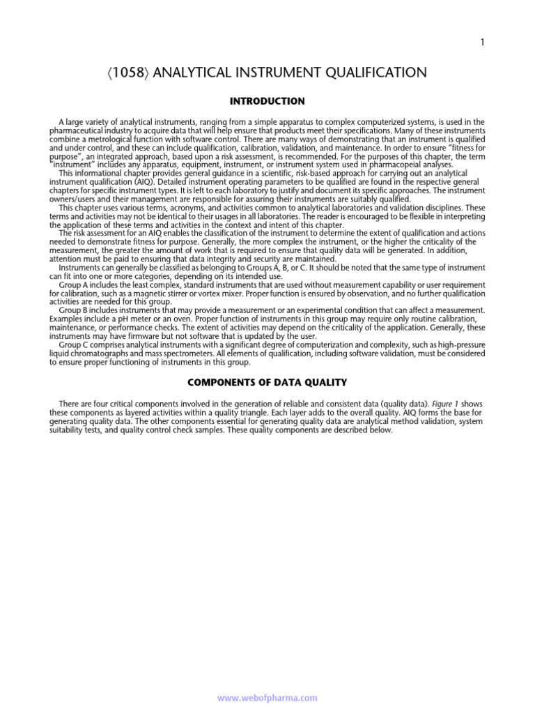 〈1058〉 Analytical Instrument Qualification | PDF | Verification And ...