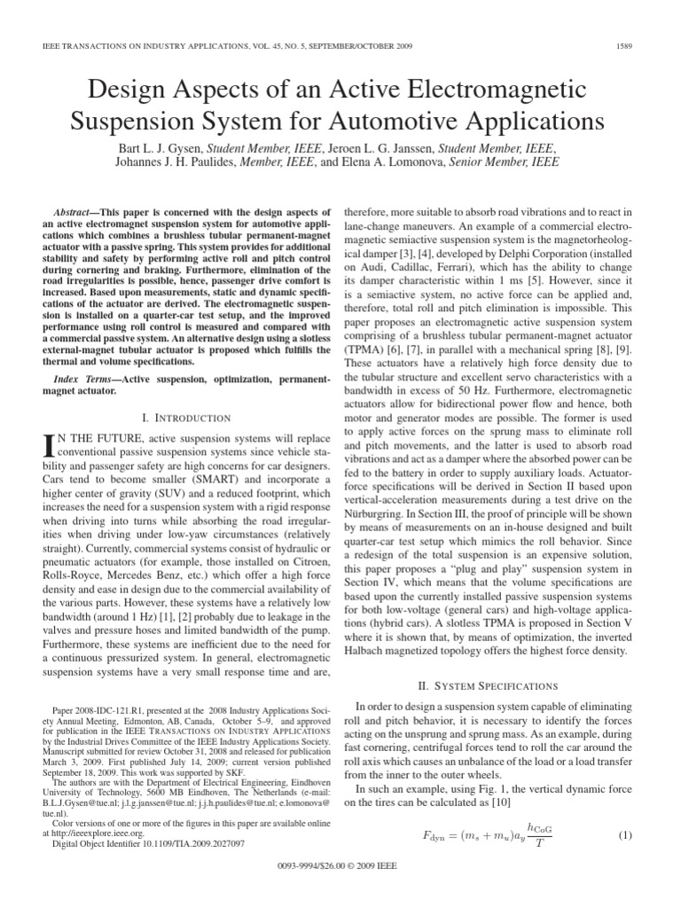 Design Aspects of an Active Electromagnetic Suspension System for ...