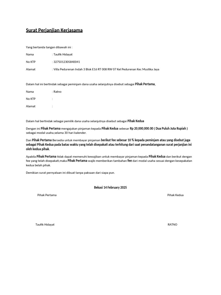 Surat Perjanjian Kerjasama | PDF