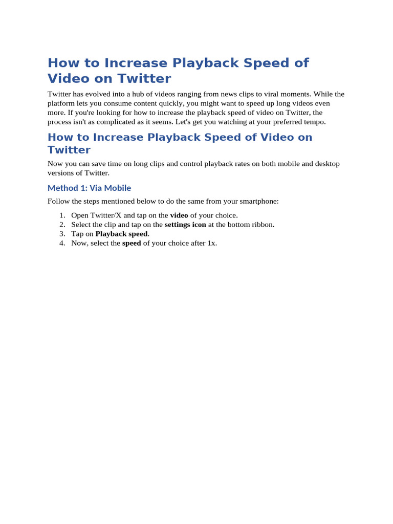 How To Increase Playback Speed of Video On Twitter | PDF