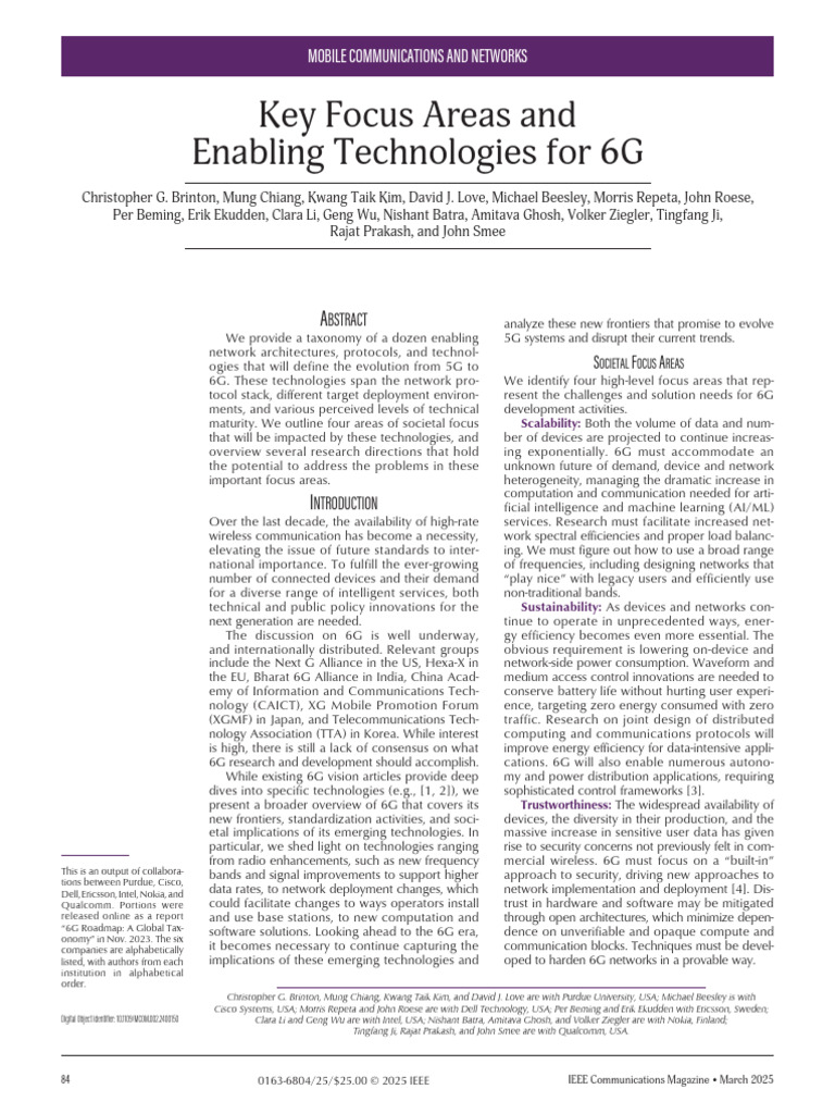 Key Focus Areas and Enabling Technologies For 6G | PDF | Extremely High ...