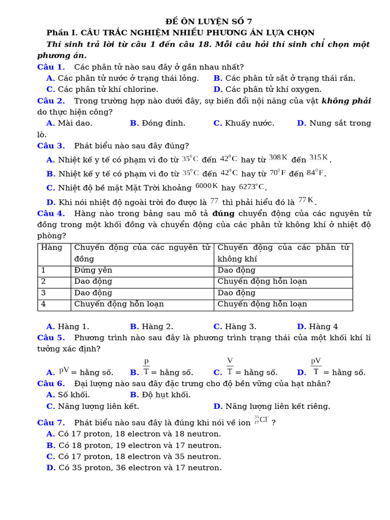 ĐỀ ÔN LUYỆN SỐ 7 - HS | PDF