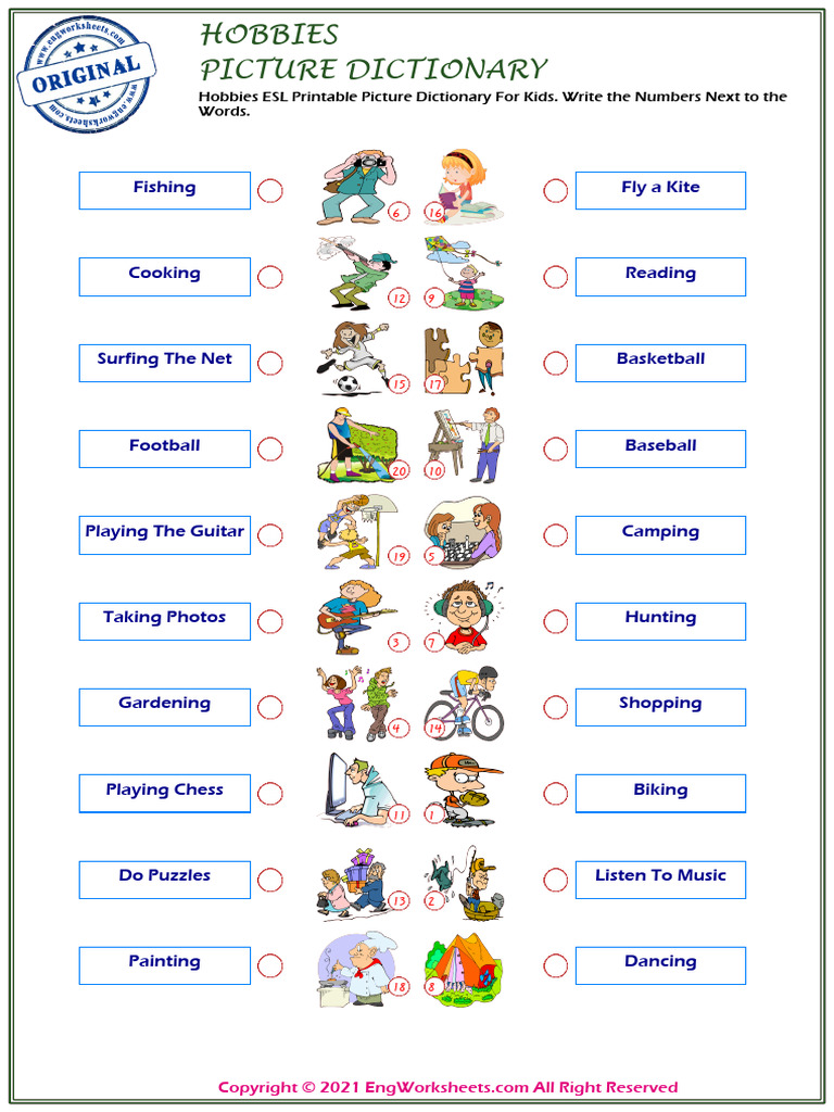 Hobbies Picture Dictionary For Kids | PDF | Outdoor Recreation | Hobbies