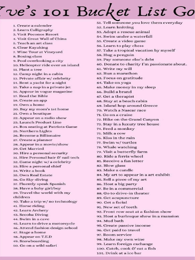 101 Bucket List | PDF