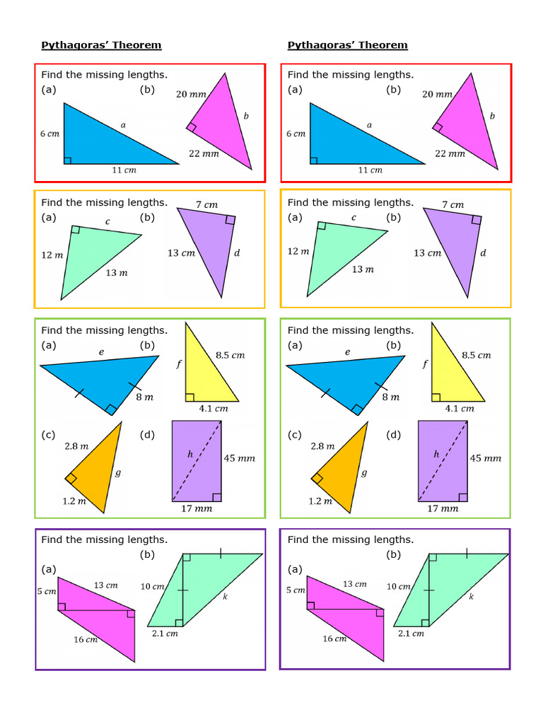 Pythagoras Theorem Practice Strips | PDF