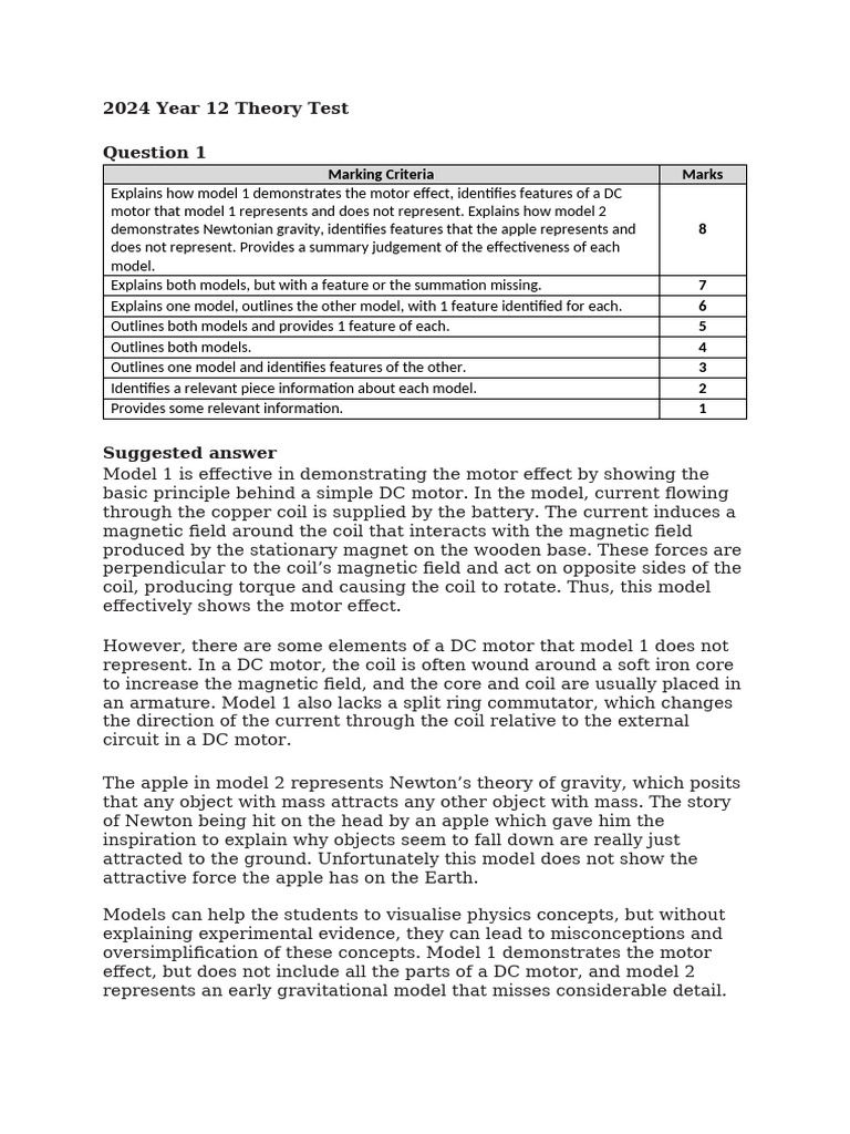 2024 Theory Assessment SOLUTIONS | PDF | Electric Motor | Force