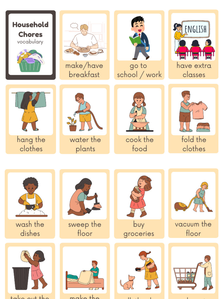 Household Chores Vocabulary Flashcards | PDF