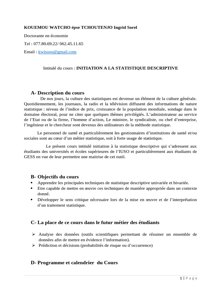 Initiation à la Statistique Descriptive | PDF | Statistiques | Empirisme