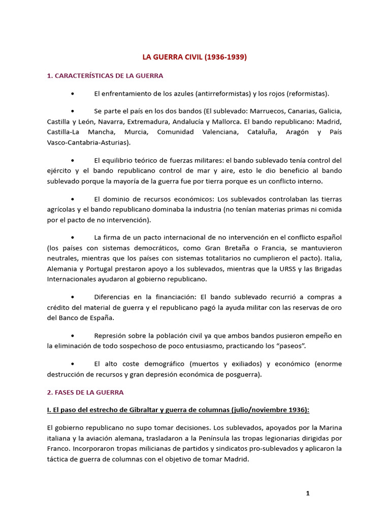 Resumen de la Guerra Civil Española | PDF | guerra civil Española ...