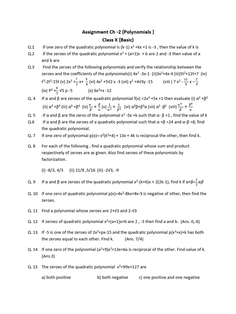 Assignment Chapter 2 (Basic) | PDF | Polynomial | Zero Of A Function