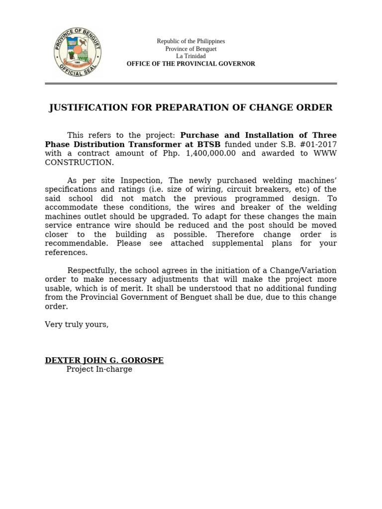 Justification For Prep. of Change Order | PDF
