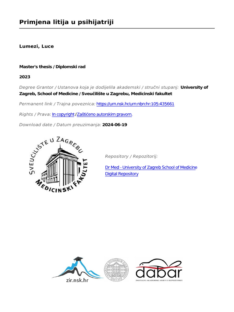 Primjena Litija U Psihijatriji | PDF