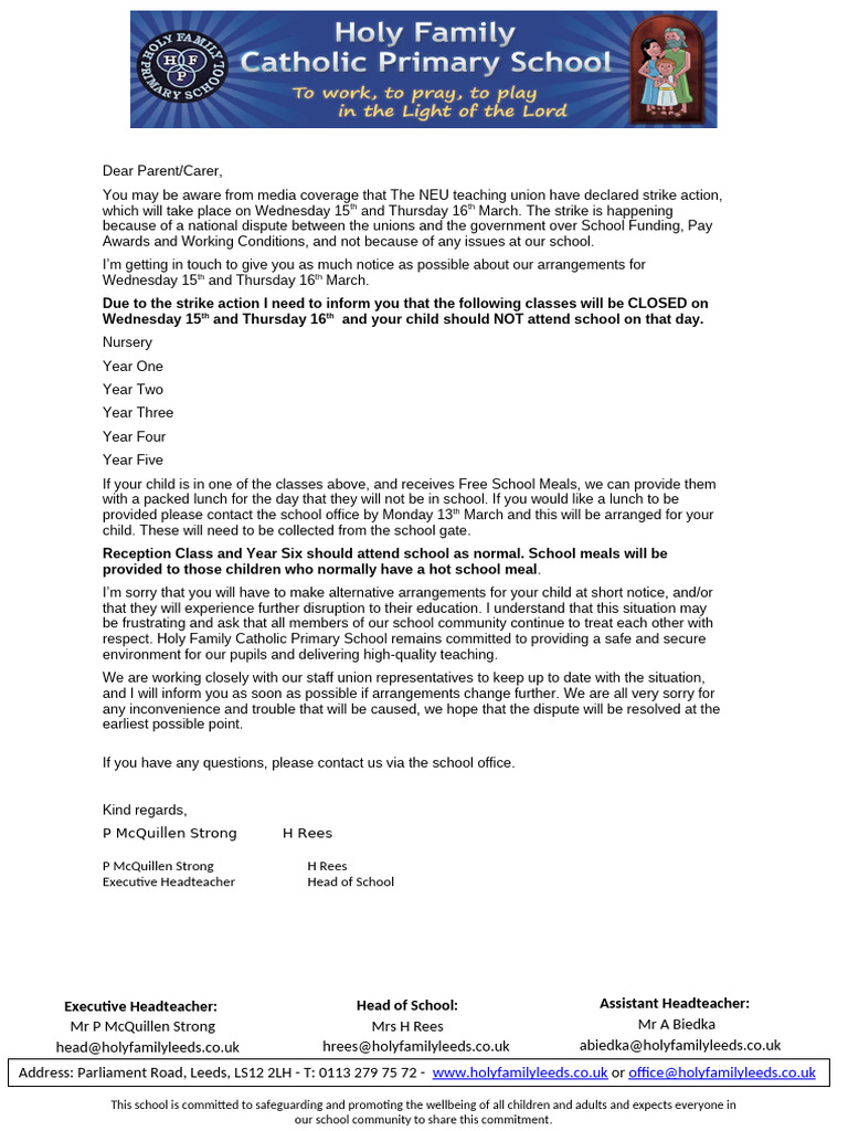 Strike letter 15-16-03-23-4 | PDF | School Meal