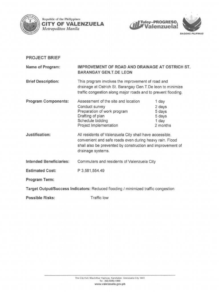 Proj. Breif - Ostrich ST., Gen. T. de Leon | PDF