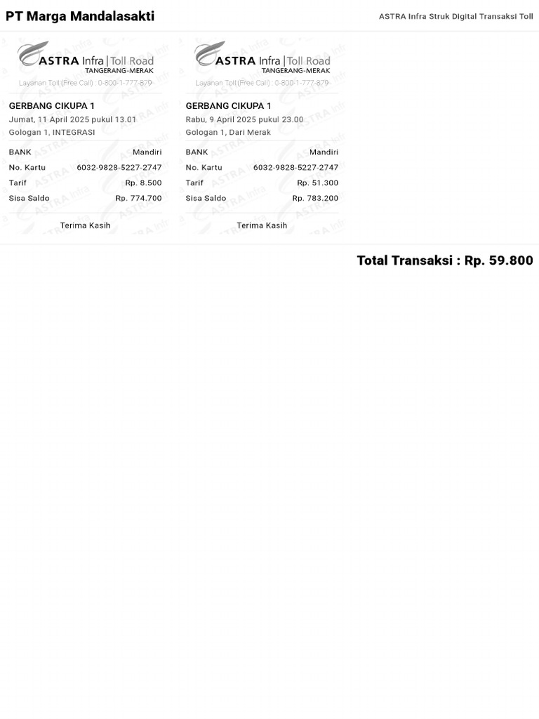 ASTRA Infra Struk Digital Transaksi Toll - 202541411153 | PDF