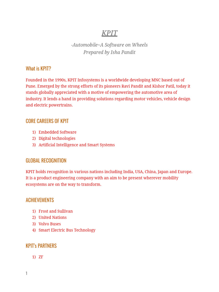 KPIT Report_KPIT Sparkle_Isha Pandit | PDF