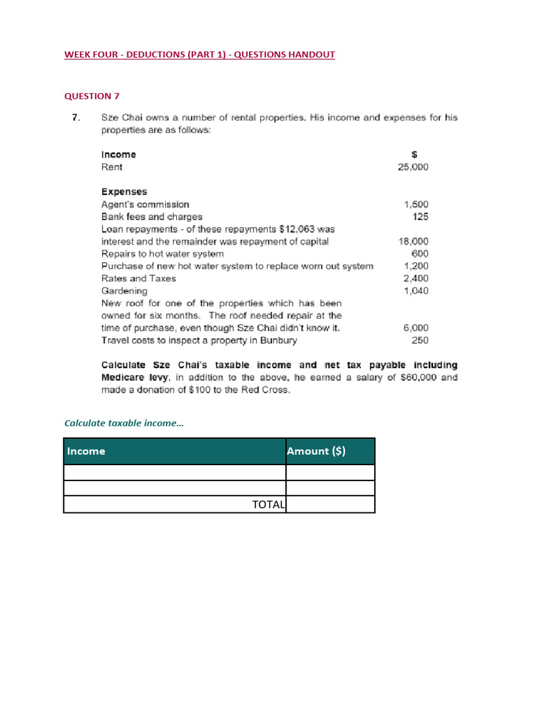 Week 4 Handout - Deductions PT 1 | PDF | Tax Deduction | Taxes