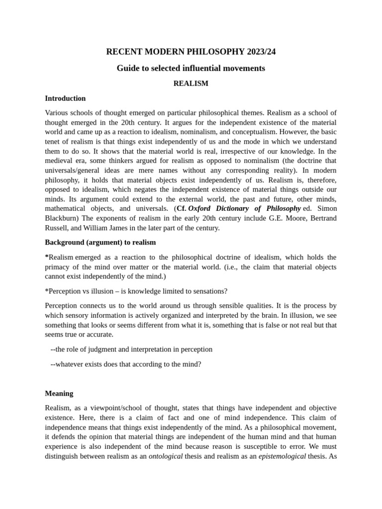 Recent Modern Philosophy | PDF | Positivism | Philosophical Realism