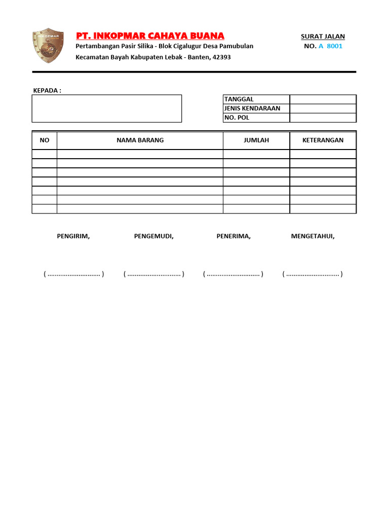 Form Surat Jalan (Rev) | PDF