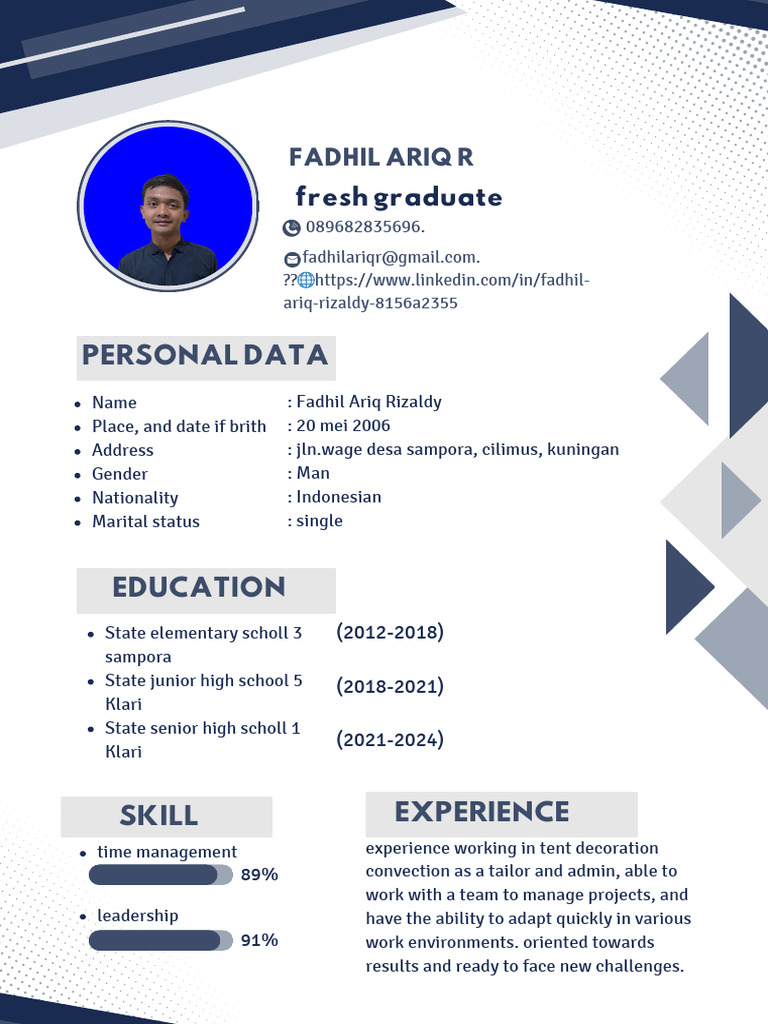 Fresh Graduate Resume of Fadhil Ariq Rizaldy | PDF