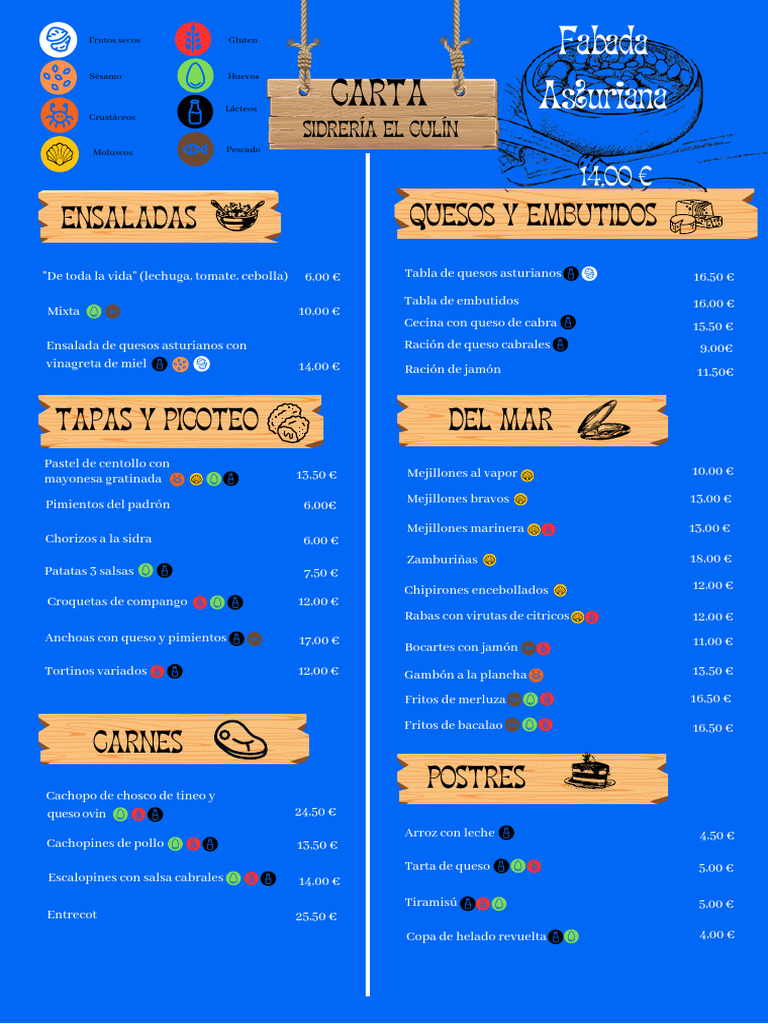 Carta Sidreria El Culin | PDF | Alimentos | Cocina