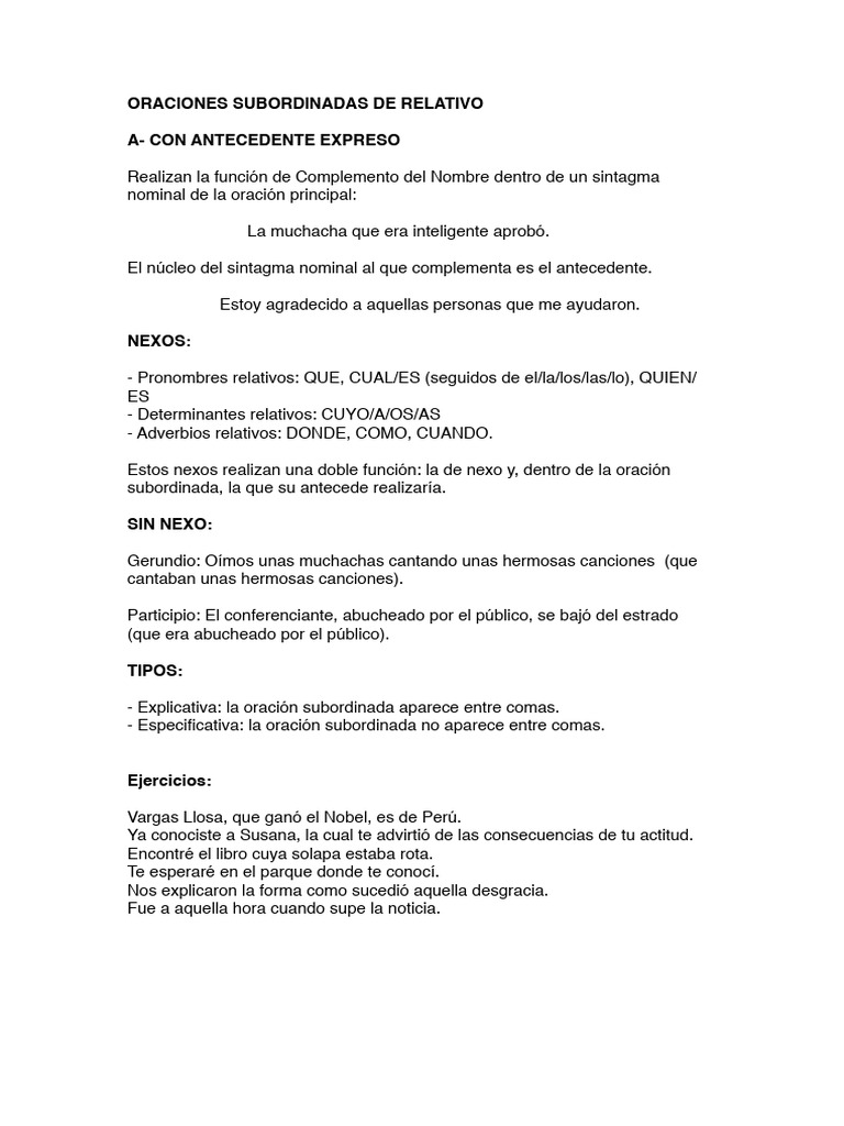 Oraciones Relativo | PDF