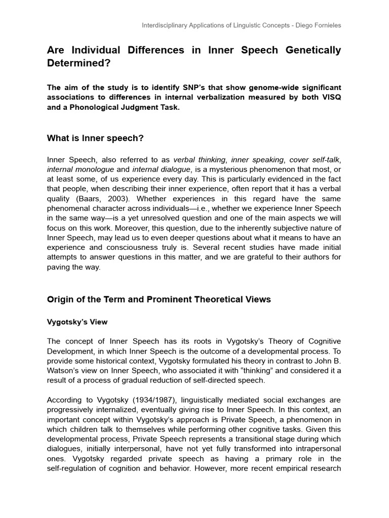 Inner speech- Final | PDF | Working Memory | Genome Wide Association Study
