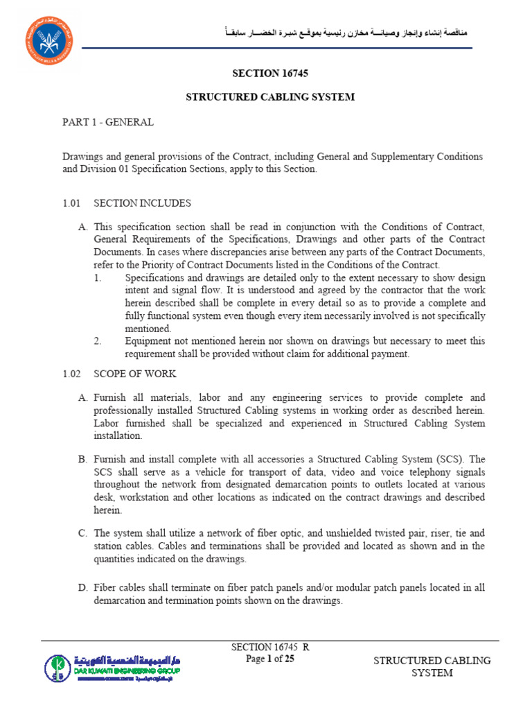 Structured Cabling System Specifications | PDF | Electrical Engineering | Electronics