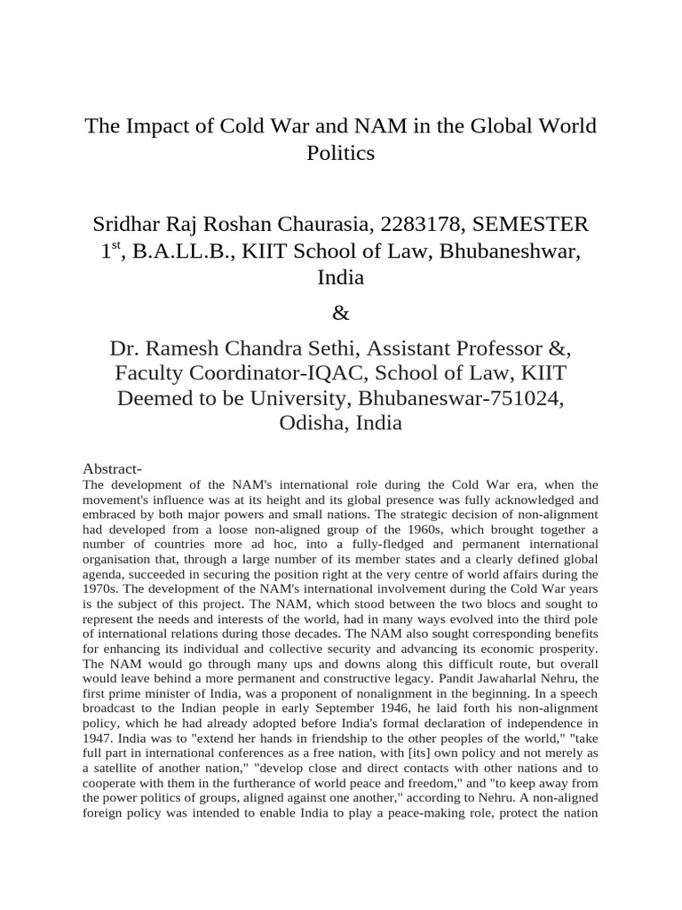 NAM and Cold War | PDF | Non Aligned Movement | Global Politics
