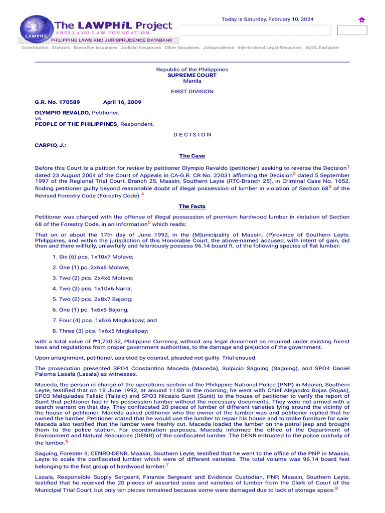 G.R. No. 170589 OLYMPIO REVALDO V. PEOPLE | PDF | Public Law | Judiciaries