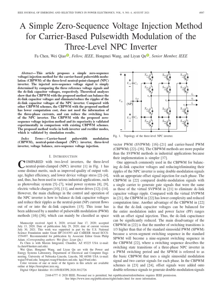 A Simple Zero-Sequence Voltage Injection Method For Carrier-Based Pulsewidth Modulation of The ...