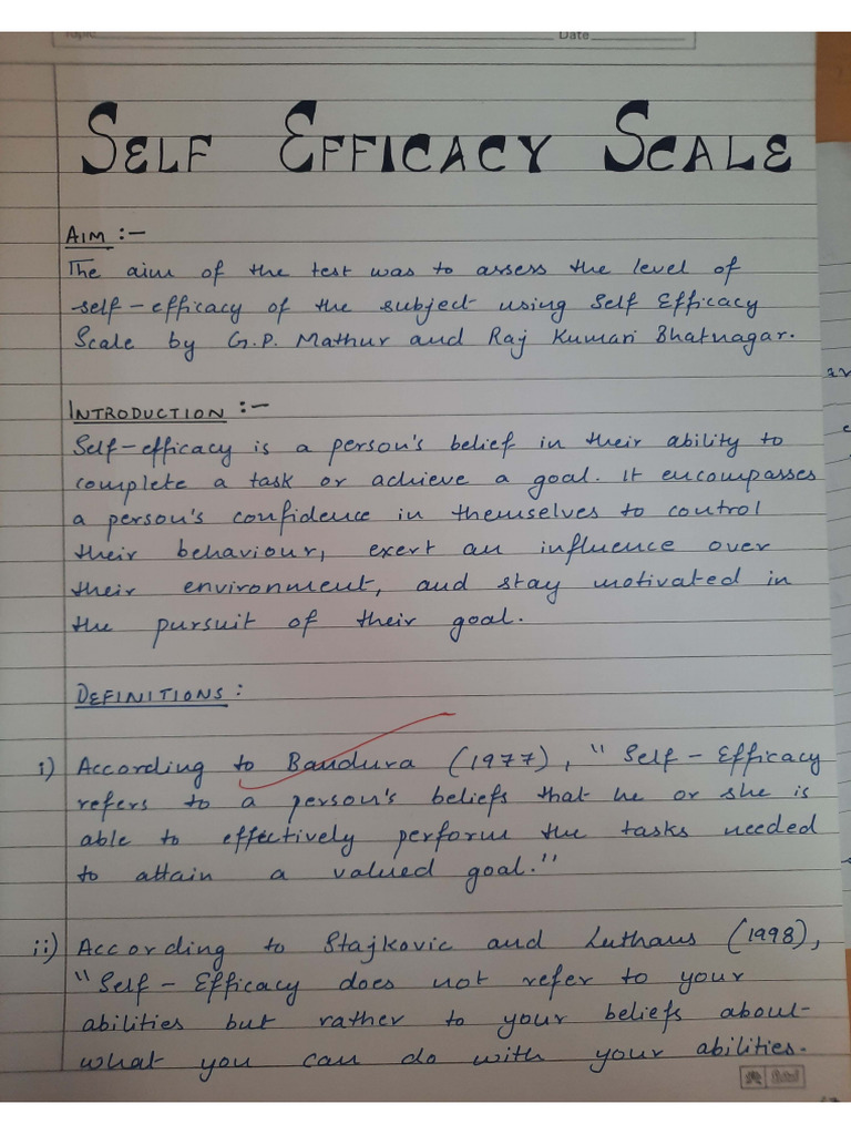 Self Efficacy Scale | PDF