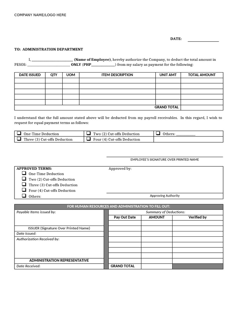 Authority To Deduct (ATD) | PDF