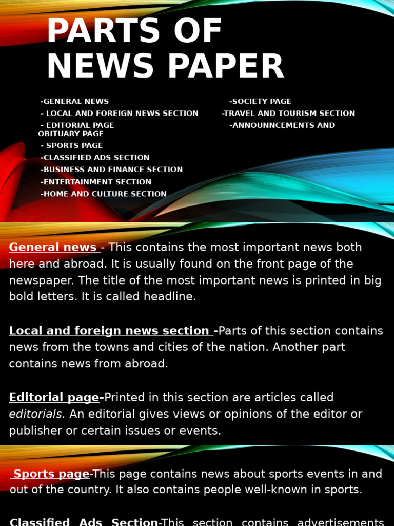 Overview of Newspaper Sections | PDF | Newspapers | News
