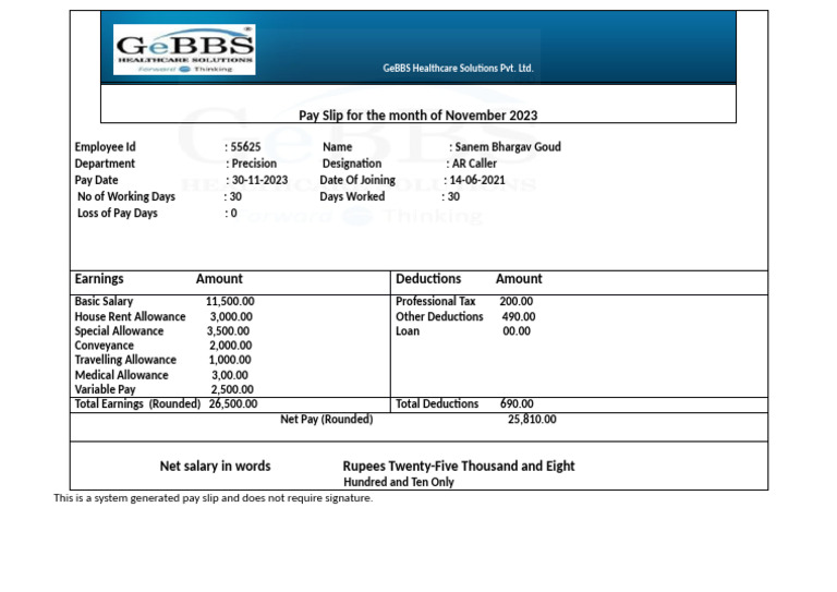 Bhargav Payslip November | PDF