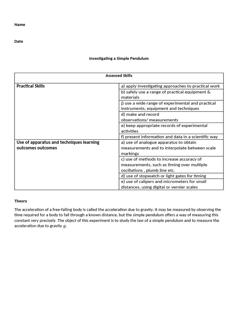 Investigating Simple Pendulum | PDF | Pendulum | Mechanics