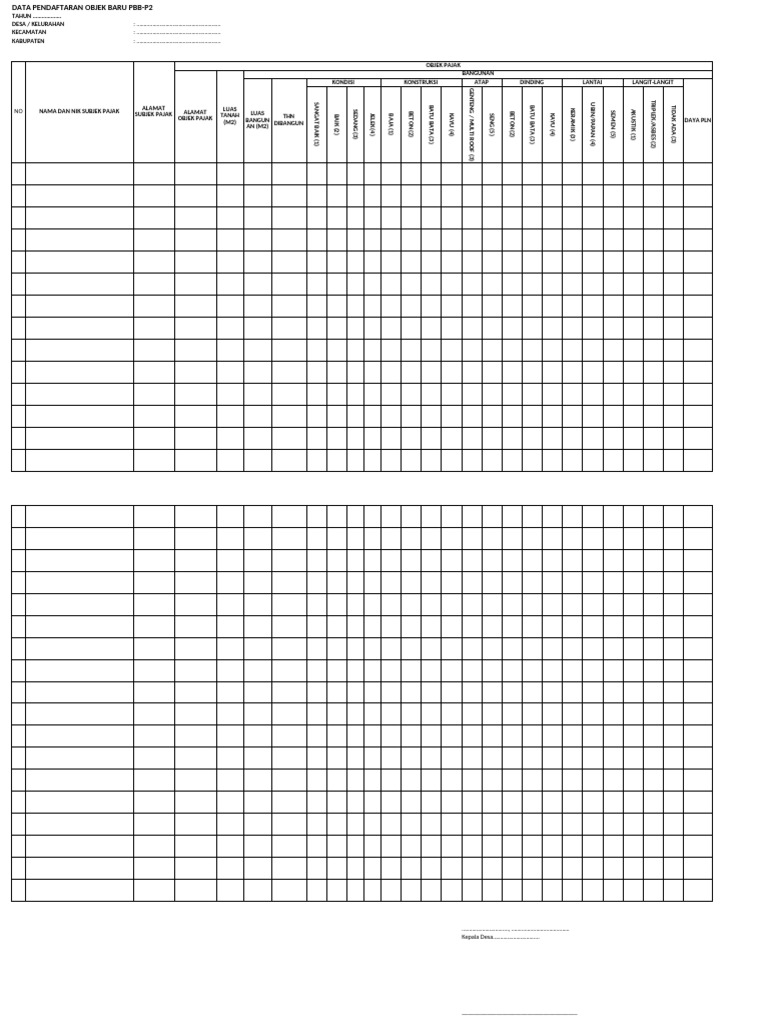 FORMAT TABEL PENDAFTARAN PBB P2 MASSAL | PDF