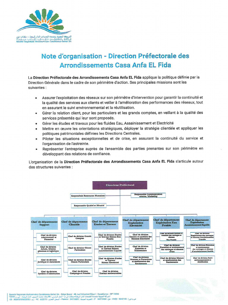 2024 SRM CS Note D'organisation Casa Anfa EL Fida - 241003 - 215435 | PDF